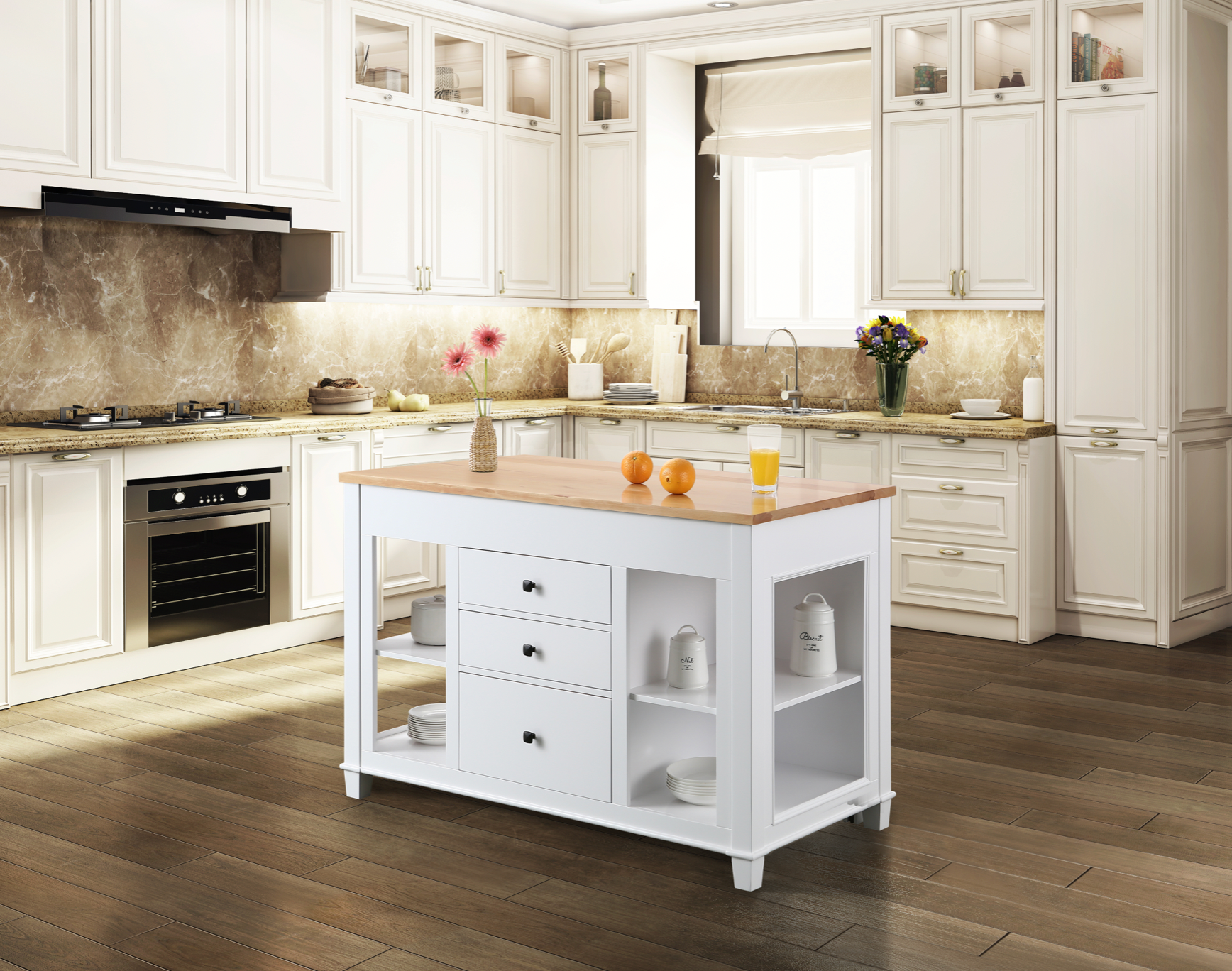 Design Element Medley 54 In. Kitchen Island With Slide Out Table - Whi