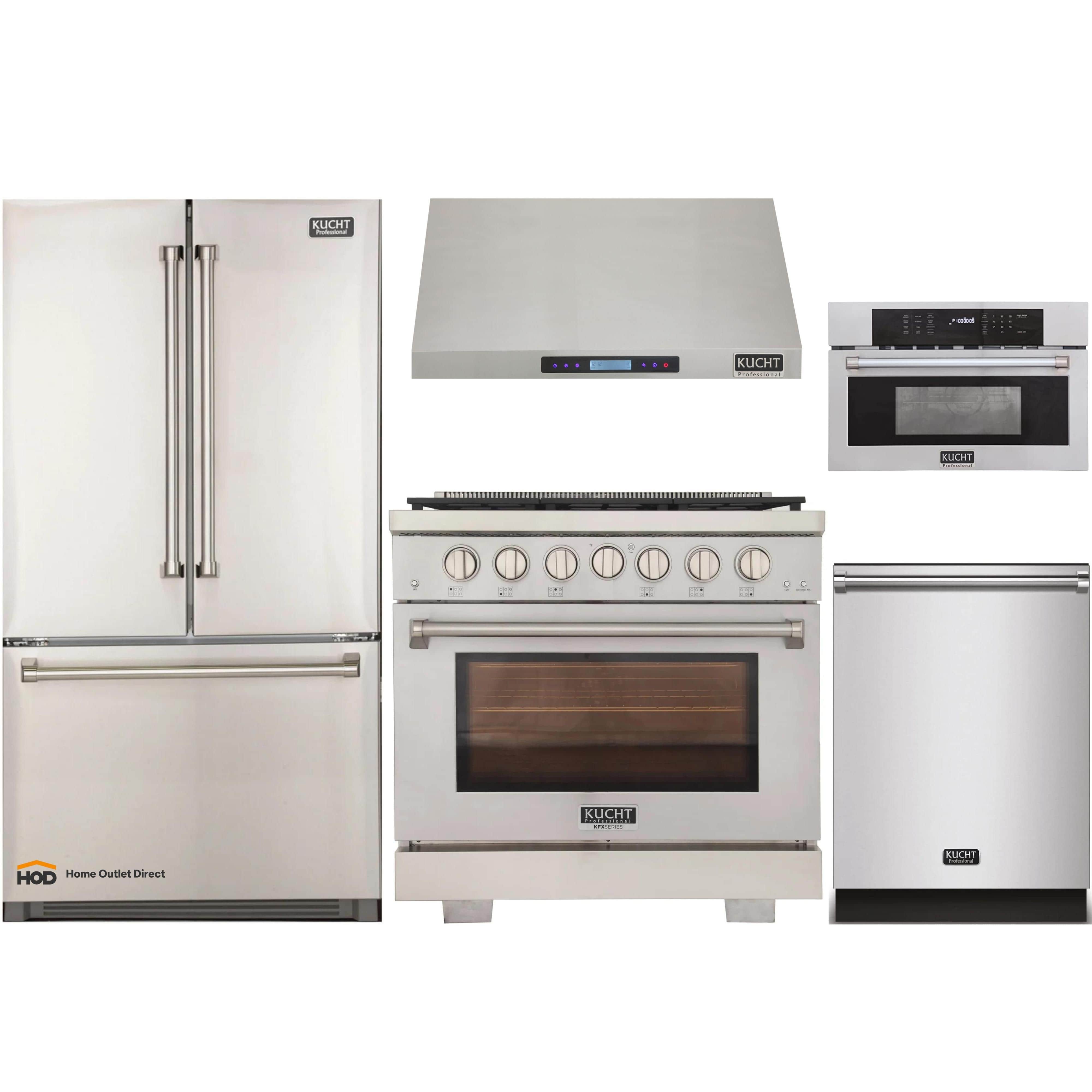 Kucht 5-Piece Appliance Package - 36-Inch Gas Range, Refrigerator, Und